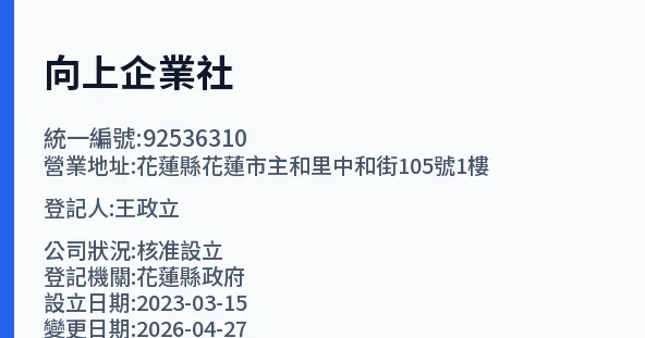 向上企業社的照片-統編 92536310(花蓮縣) 公司登記資料與營業項目詳細圖表