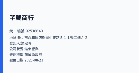 芊葳商行的照片-統編 92536640(新北市) 公司登記資料與營業項目詳細圖表