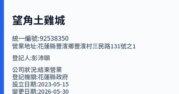 望角土雞城的照片-統編 92538350(花蓮縣) 公司登記資料與營業項目詳細圖表