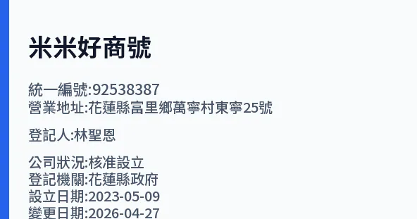 米米好商號的照片-統編 92538387(花蓮縣) 公司登記資料與營業項目詳細圖表