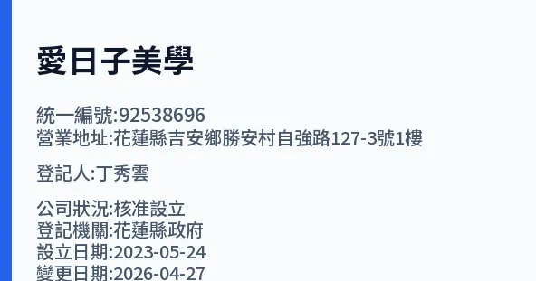 愛日子美學的照片-統編 92538696(花蓮縣) 公司登記資料與營業項目詳細圖表
