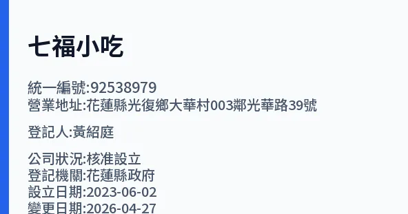 七福小吃的照片-統編 92538979(花蓮縣) 公司登記資料與營業項目詳細圖表