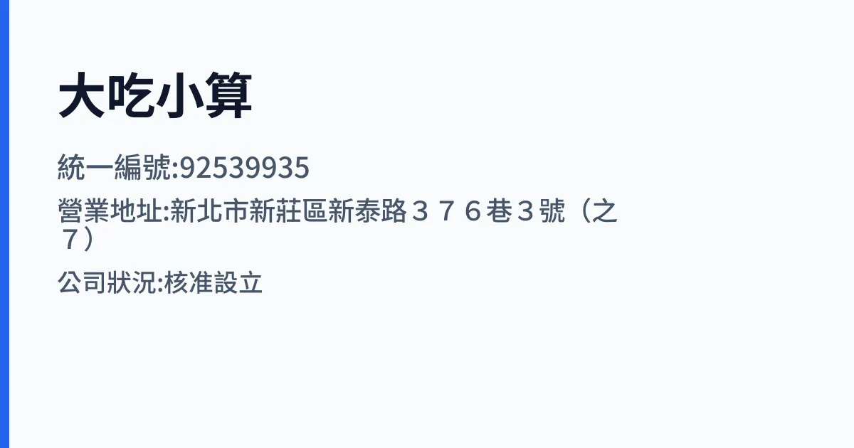 大吃小算 - 統編 92539935(新北市) 公司登記資料與營業項目詳細圖表