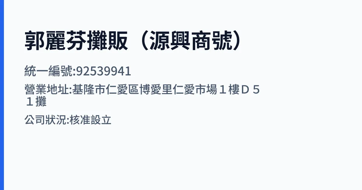 郭麗芬攤販（源興商號） - 統編 92539941(基隆市) 公司登記資料與營業項目詳細圖表