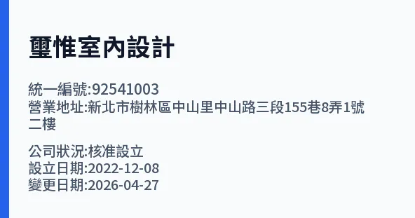 璽惟室內設計的照片-統編 92541003(新北市) 公司登記資料與營業項目詳細圖表