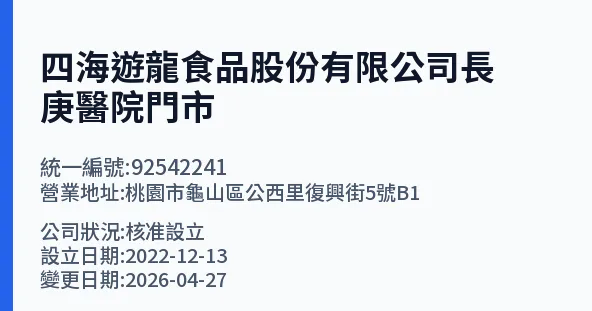 四海遊龍食品股份有限公司長庚醫院門市的照片-統編 92542241(桃園市) 公司登記資料與營業項目詳細圖表