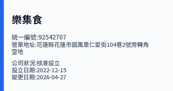 樂集食的照片-統編 92542707(花蓮縣) 公司登記資料與營業項目詳細圖表