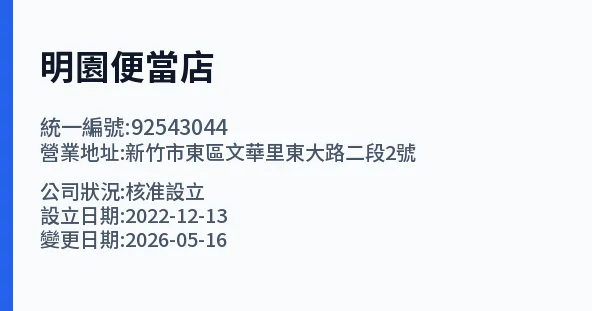 明園便當店的照片-統編 92543044(新竹市) 公司登記資料與營業項目詳細圖表