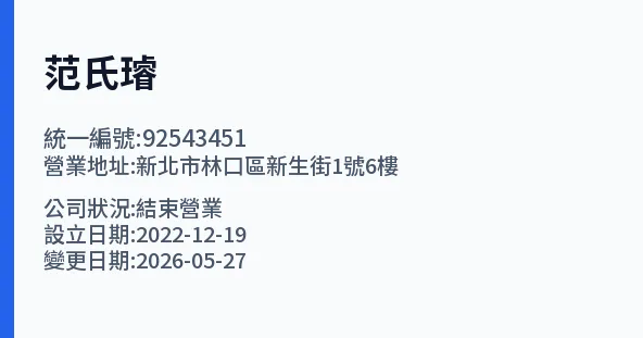 范氏璿的照片-統編 92543451(新北市) 公司登記資料與營業項目詳細圖表