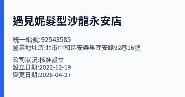 遇見妮髮型沙龍永安店的照片-統編 92543585(新北市) 公司登記資料與營業項目詳細圖表