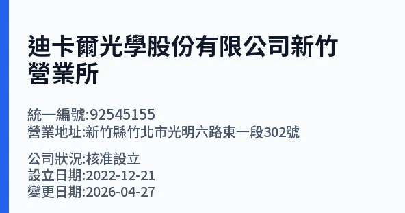 迪卡爾光學股份有限公司新竹營業所的照片-統編 92545155(新竹縣) 公司登記資料與營業項目詳細圖表