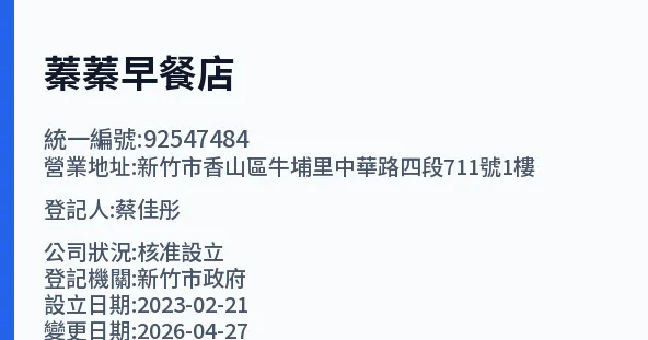 蓁蓁早餐店的照片-統編 92547484(新竹市) 公司登記資料與營業項目詳細圖表