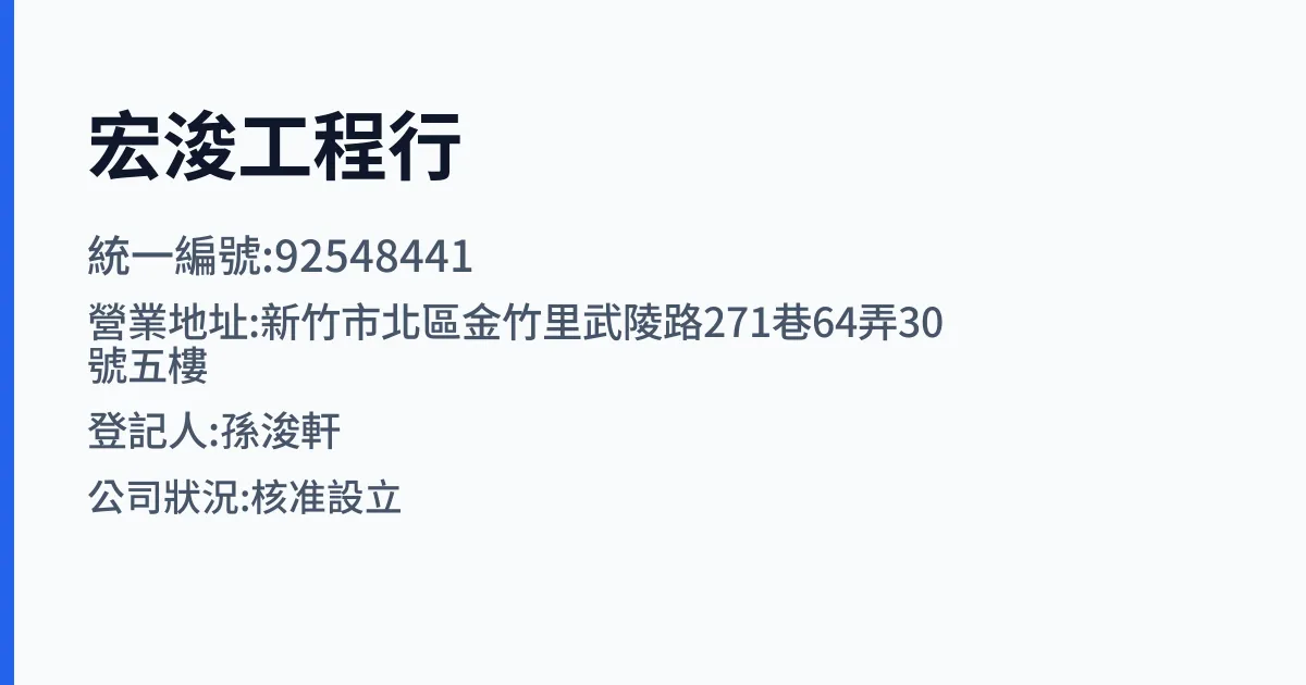 宏浚工程行 - 統編 92548441(新竹市) 公司登記資料與營業項目詳細圖表