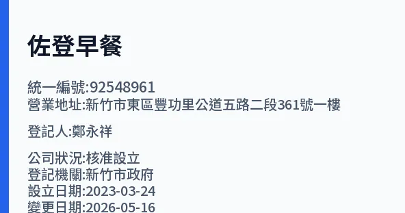 佐登早餐的照片-統編 92548961(新竹市) 公司登記資料與營業項目詳細圖表
