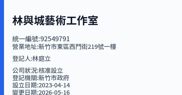 林與城藝術工作室的照片-統編 92549791(新竹市) 公司登記資料與營業項目詳細圖表