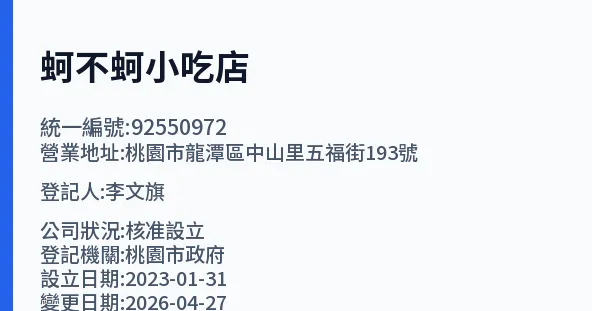 蚵不蚵小吃店的照片-統編 92550972(桃園市) 公司登記資料與營業項目詳細圖表