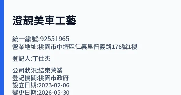 澄靚美車工藝的照片-統編 92551965(桃園市) 公司登記資料與營業項目詳細圖表