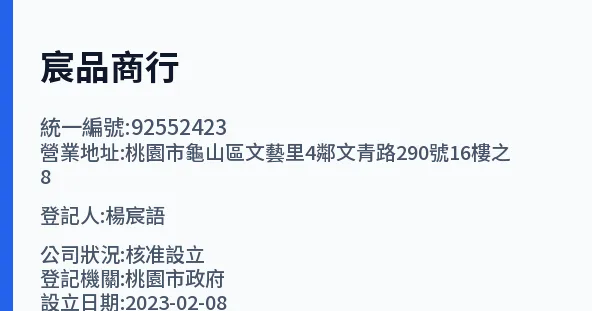 宸品商行的照片-統編 92552423(桃園市) 公司登記資料與營業項目詳細圖表