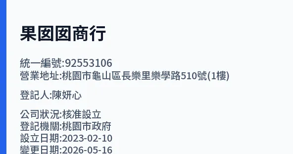 果囡囡商行的照片-統編 92553106(桃園市) 公司登記資料與營業項目詳細圖表