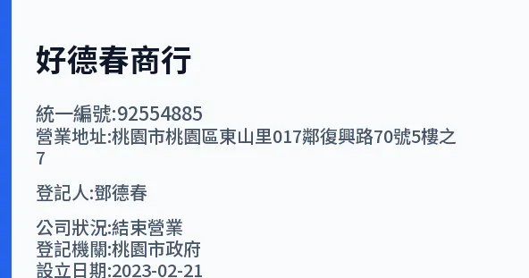 好德春商行的照片-統編 92554885(桃園市) 公司登記資料與營業項目詳細圖表