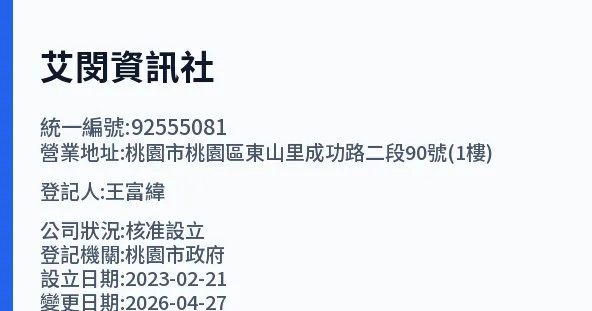 艾閔資訊社的照片-統編 92555081(桃園市) 公司登記資料與營業項目詳細圖表