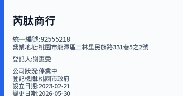 芮肽商行的照片-統編 92555218(桃園市) 公司登記資料與營業項目詳細圖表