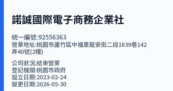 諾誠國際電子商務企業社的照片-統編 92556363(桃園市) 公司登記資料與營業項目詳細圖表