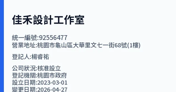 佳禾設計工作室的照片-統編 92556477(桃園市) 公司登記資料與營業項目詳細圖表