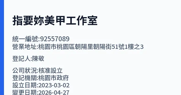 指要妳美甲工作室的照片-統編 92557089(桃園市) 公司登記資料與營業項目詳細圖表
