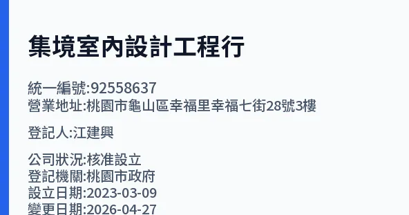 集境室內設計工程行的照片-統編 92558637(桃園市) 公司登記資料與營業項目詳細圖表