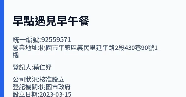 早點遇見早午餐的照片-統編 92559571(桃園市) 公司登記資料與營業項目詳細圖表