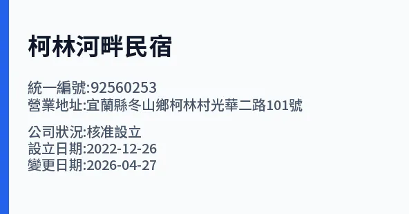 柯林河畔民宿的照片-統編 92560253(宜蘭縣) 公司登記資料與營業項目詳細圖表