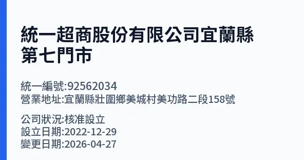 統一超商股份有限公司宜蘭縣第七門市的照片-統編 92562034(宜蘭縣) 公司登記資料與營業項目詳細圖表