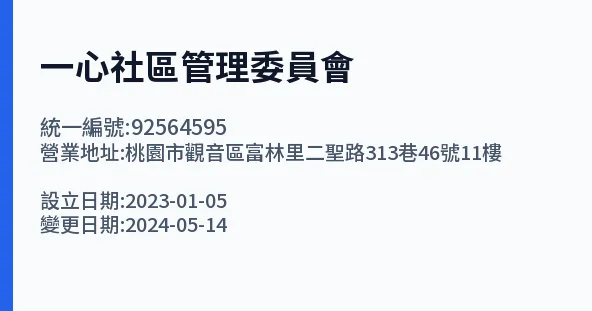 一心社區管理委員會的照片-統編 92564595(桃園市) 公司登記資料與營業項目詳細圖表