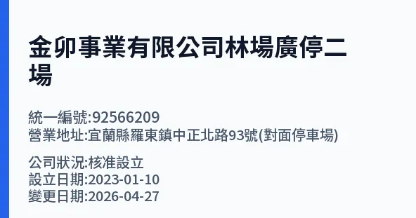 金卯事業有限公司林場廣停二場的照片-統編 92566209(宜蘭縣) 公司登記資料與營業項目詳細圖表
