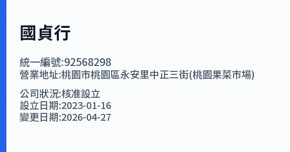 國貞行的照片-統編 92568298(桃園市) 公司登記資料與營業項目詳細圖表