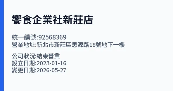 饗食企業社新莊店的照片-統編 92568369(新北市) 公司登記資料與營業項目詳細圖表