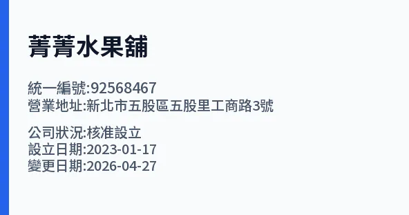 菁菁水果舖的照片-統編 92568467(新北市) 公司登記資料與營業項目詳細圖表