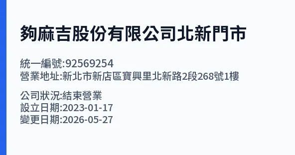 夠麻吉股份有限公司北新門市的照片-統編 92569254(新北市) 公司登記資料與營業項目詳細圖表