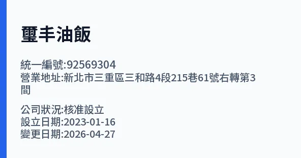 璽丰油飯的照片-統編 92569304(新北市) 公司登記資料與營業項目詳細圖表