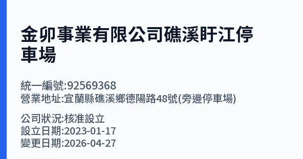 金卯事業有限公司礁溪盱江停車場的照片-統編 92569368(宜蘭縣) 公司登記資料與營業項目詳細圖表