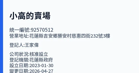 小高的賣場的照片-統編 92570512(花蓮縣) 公司登記資料與營業項目詳細圖表