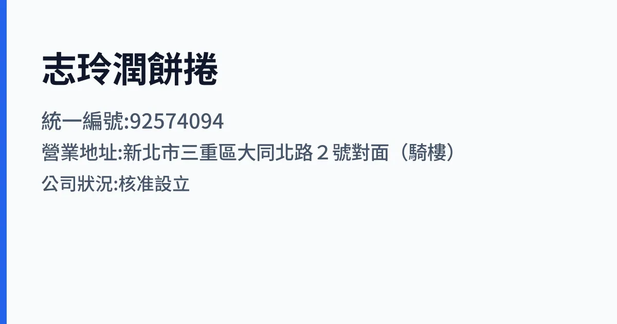志玲潤餅捲 - 統編 92574094(新北市) 公司登記資料與營業項目詳細圖表