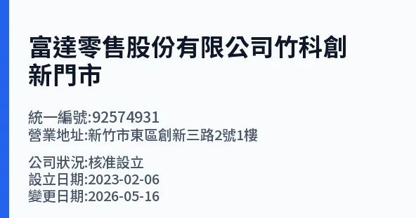 富達零售股份有限公司竹科創新門市的照片-統編 92574931(新竹市) 公司登記資料與營業項目詳細圖表
