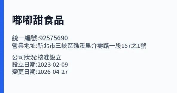 嘟嘟甜食品的照片-統編 92575690(新北市) 公司登記資料與營業項目詳細圖表