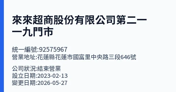 來來超商股份有限公司第二一一九門市的照片-統編 92575967(花蓮縣) 公司登記資料與營業項目詳細圖表