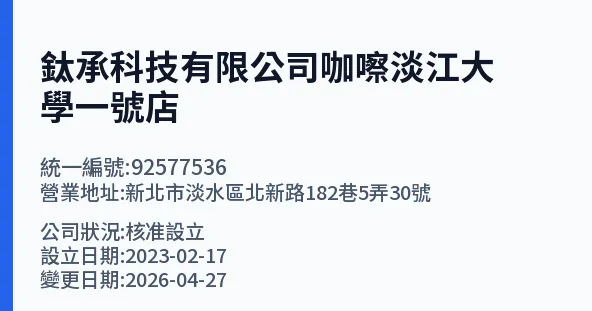 鈦承科技有限公司咖嚓淡江大學一號店的照片-統編 92577536(新北市) 公司登記資料與營業項目詳細圖表