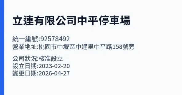 立連有限公司中平停車場的照片-統編 92578492(桃園市) 公司登記資料與營業項目詳細圖表