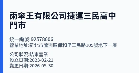 雨傘王有限公司捷運三民高中門市的照片-統編 92578606(新北市) 公司登記資料與營業項目詳細圖表