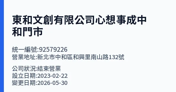 東和文創有限公司心想事成中和門市的照片-統編 92579226(新北市) 公司登記資料與營業項目詳細圖表